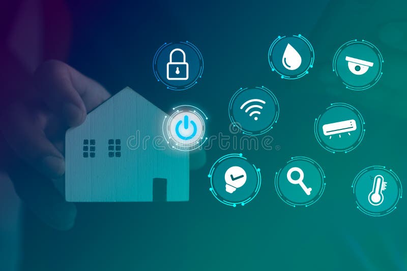 Hand Holding Home with Icons Screen Smart Home Control. Smart Home ...
