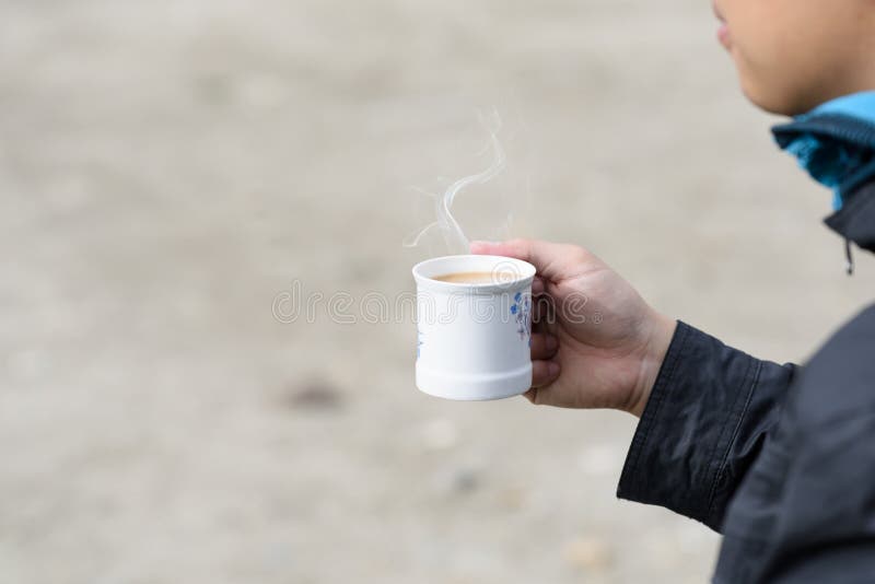 Hand Holding Hot Coffee Cup in Morning Sunlight Background Stock Image ...