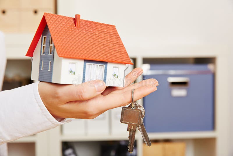 House and Keys on Palm of Hand Stock Image - Image of little, house ...