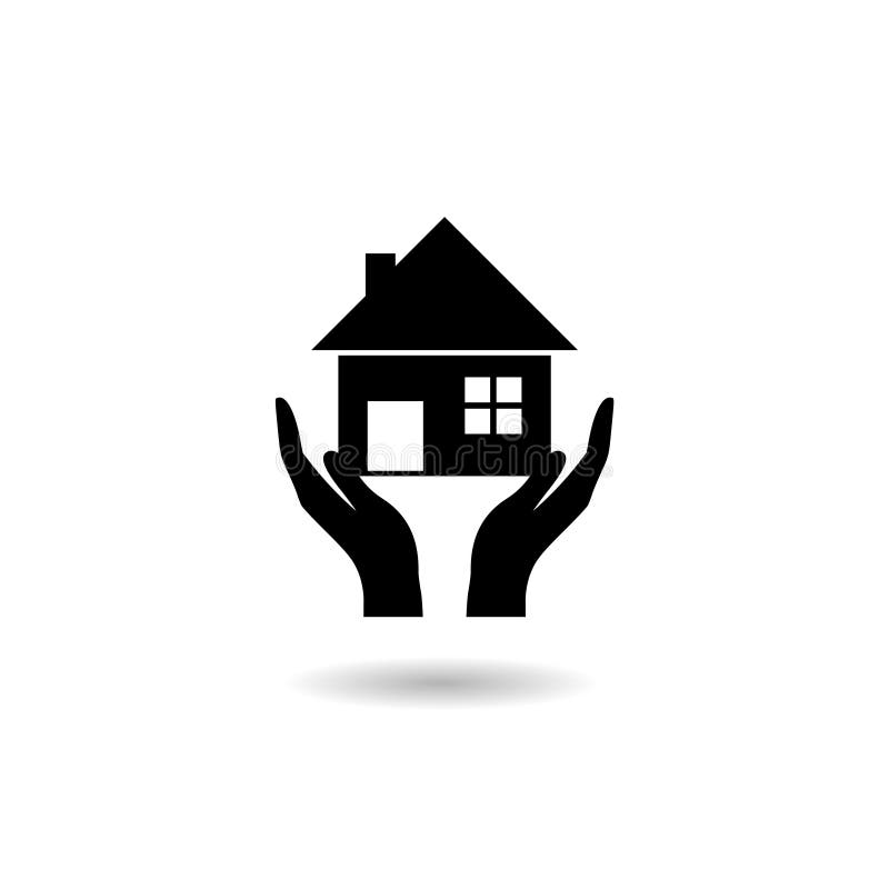 Hand Holding House Logo Icon with Shadow Stock Vector - Illustration of ...