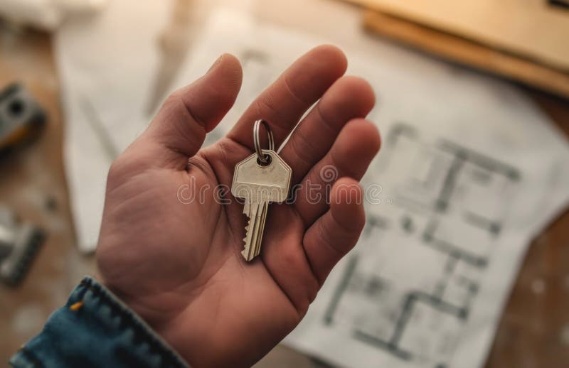 A Hand Holding a House and a Real Estate Key Stock Photo - Image of ...