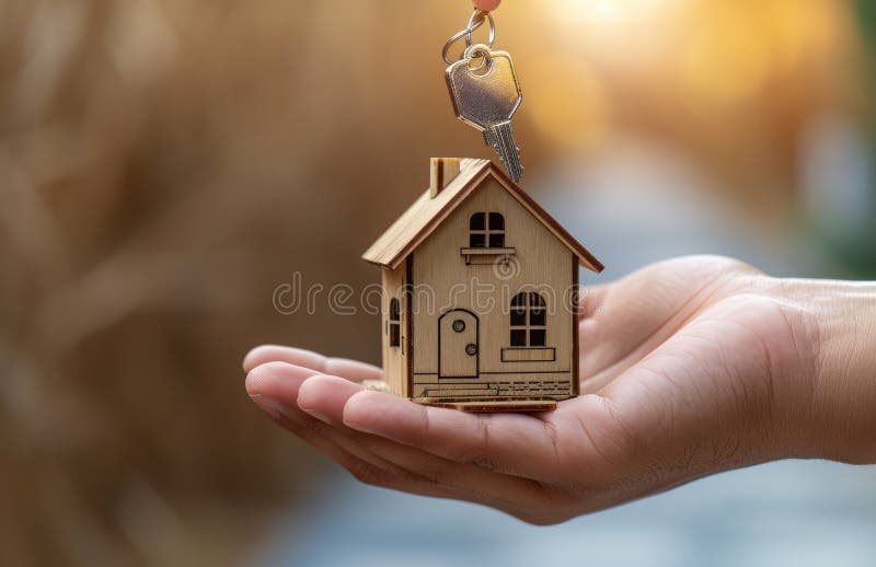 A Hand Holding a House and a Real Estate Key Stock Image - Image of ...