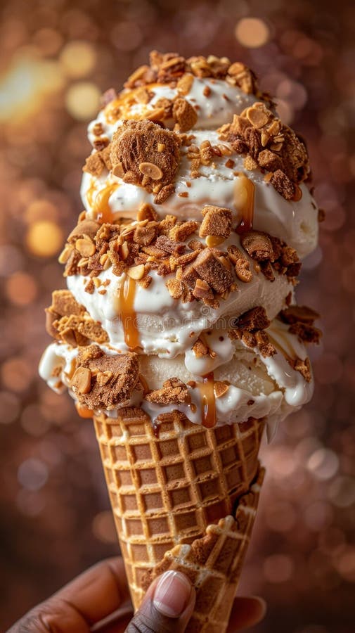 A Hand Holding an Ice Cream Cone Filled with Toppings, Featuring Three ...