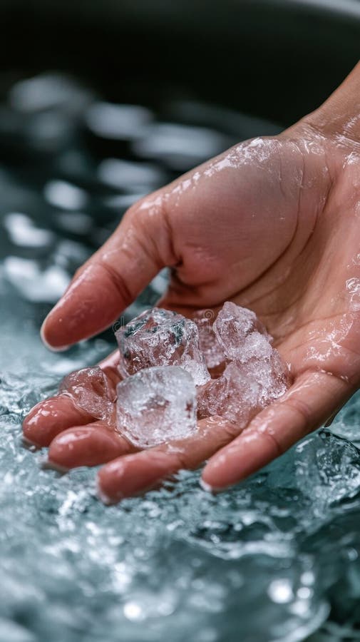 Hand Holding Ice Cubes Over Water Surface Stock Illustration ...