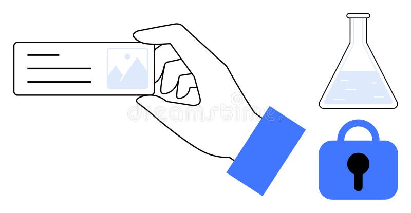 Hand Holding ID Card beside Flask and Lock Symbol Ideal for Security ...