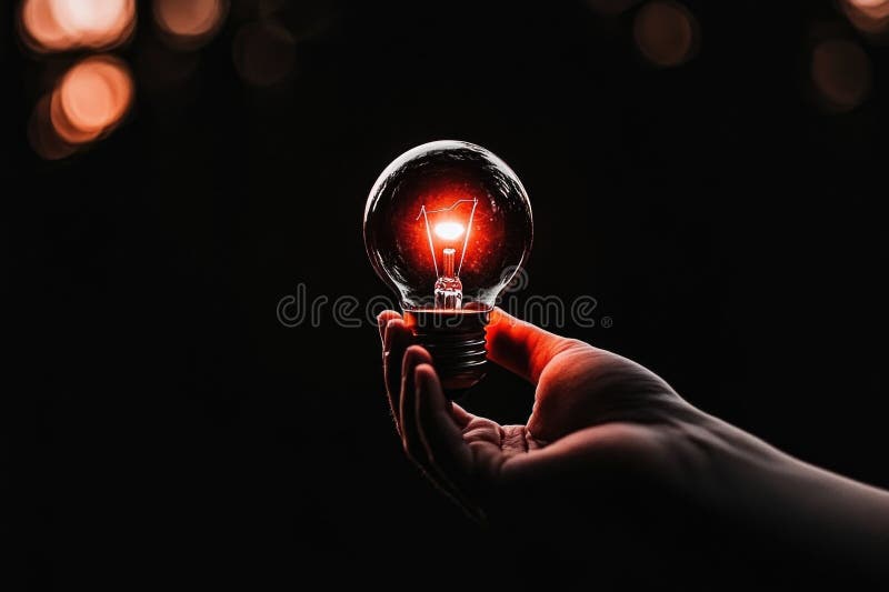 Hand Holding Illuminated Light Bulb Dark Setting Stock Photos - Free ...