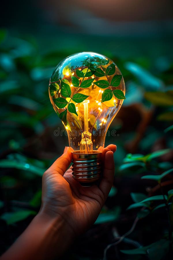 Hand Holding an Illuminated Light Bulb. Sustainable Development and ...