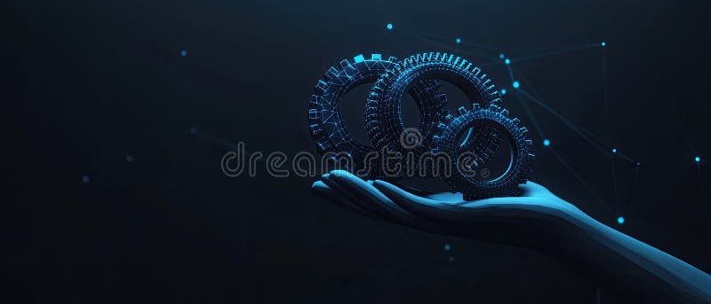 "DIGITAL NETWORK and GEARS HELD in HAND" Stock Illustration ...