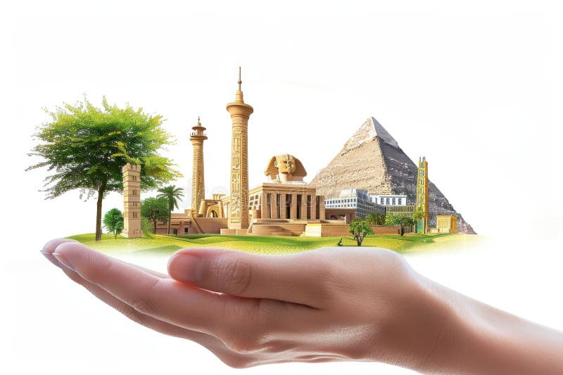 Hand Holding an Intricate Model of Ancient Egyptian Monuments ...