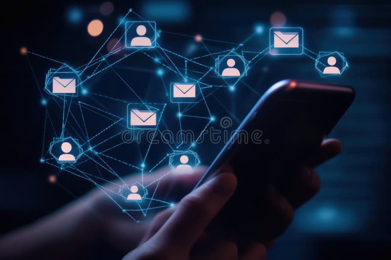 Digital Social Network Concept Glowing Icons Symbolizing Global ...