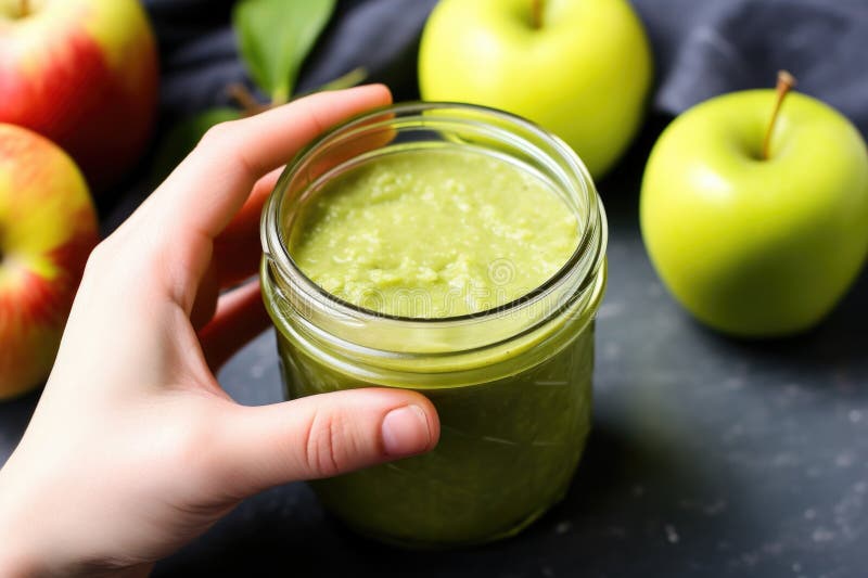 Hand Holding Jar of Homemade Apple Puree Stock Illustration ...