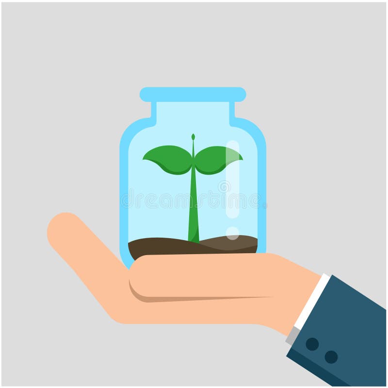 A Hand Holding a Jar with a Plant on it Stock Illustration ...