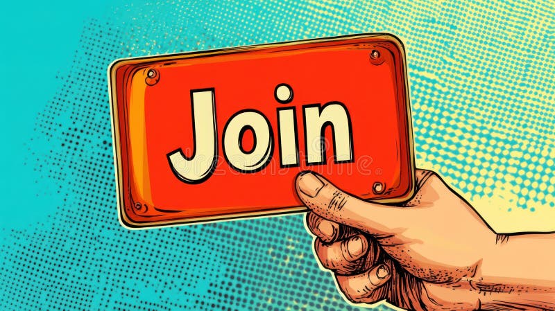 Hand Holding Join Sign in Pop Art Style Stock Illustration ...