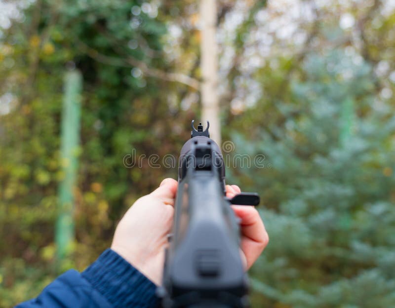 Hand Holding Kalashnikov Assault Rifle First Person View Stock Image ...