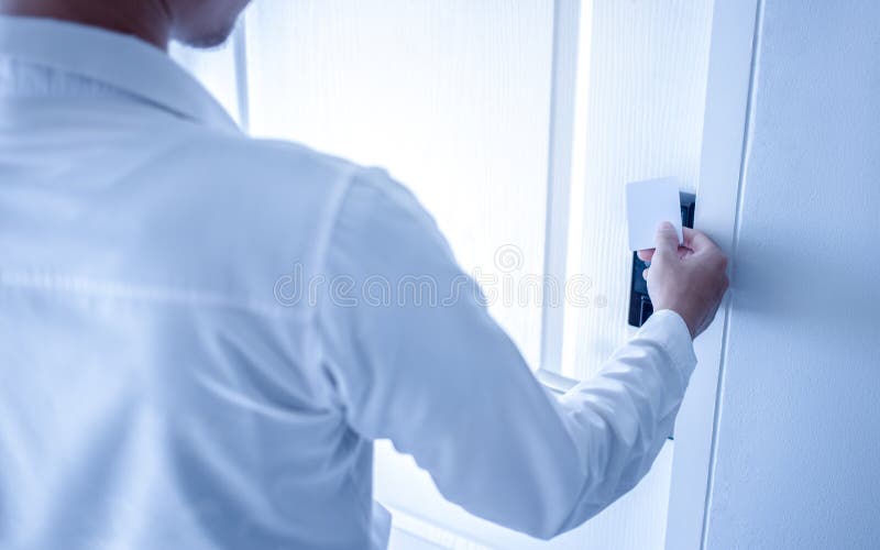 Hand Holding Key Card Using Electronic Card for Access Hotel Room Stock ...