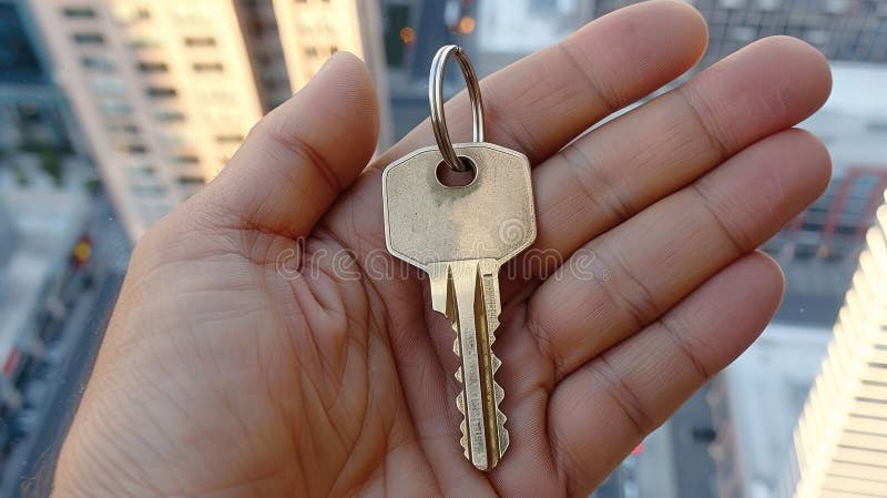 A Hand Holding a Key with a Chain Attached To it Stock Photo - Image of ...
