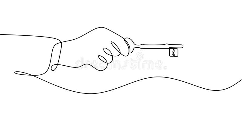Hand Holding a Key in Continuous Line Drawing, Symbolizing Opportunity ...