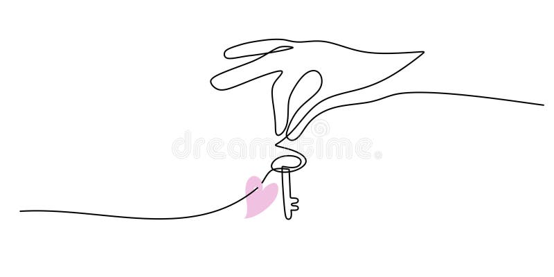Hand Holding a Key in Continuous Line Drawing, Symbolizing Unlocking ...