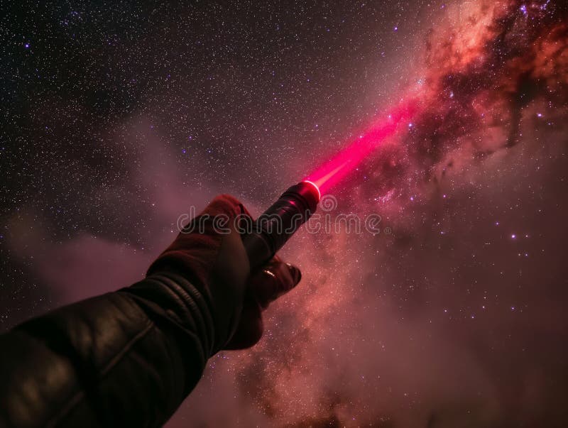 Hand Holding Laser Pointer Against Night Sky Stock Photo - Image of ...