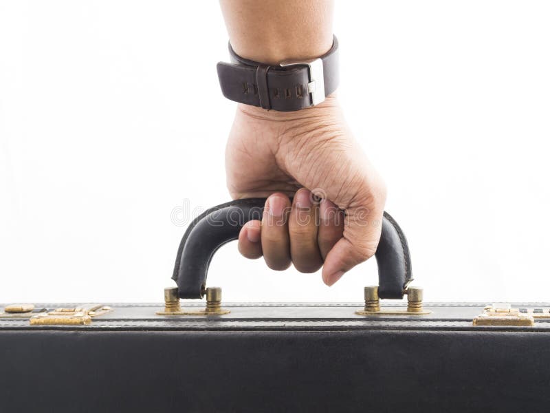 Hand Holding Leather Suitcase. Stock Photo - Image of journey ...