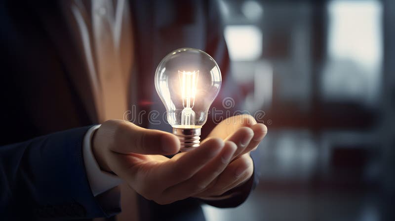 Hand holding light bulb stock illustration. Illustration of inspiration ...