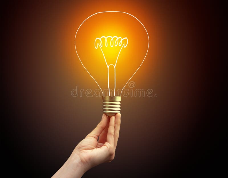 Hand Holding Light Bulb on Dark Background Stock Illustration ...