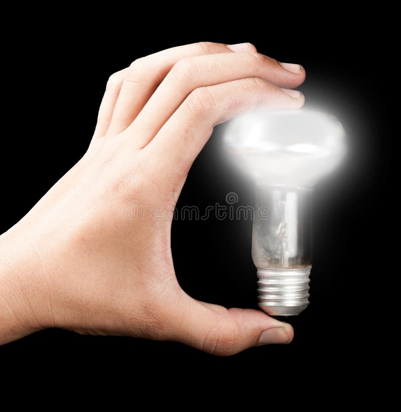Hand Holding a Light Bulb, Isolated Dark Stock Image - Image of smart ...
