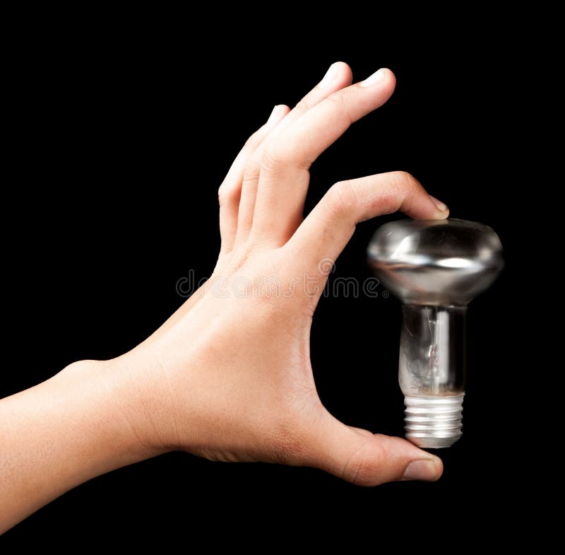 Hand Holding a Light Bulb, Isolated Dark Stock Image - Image of palm ...