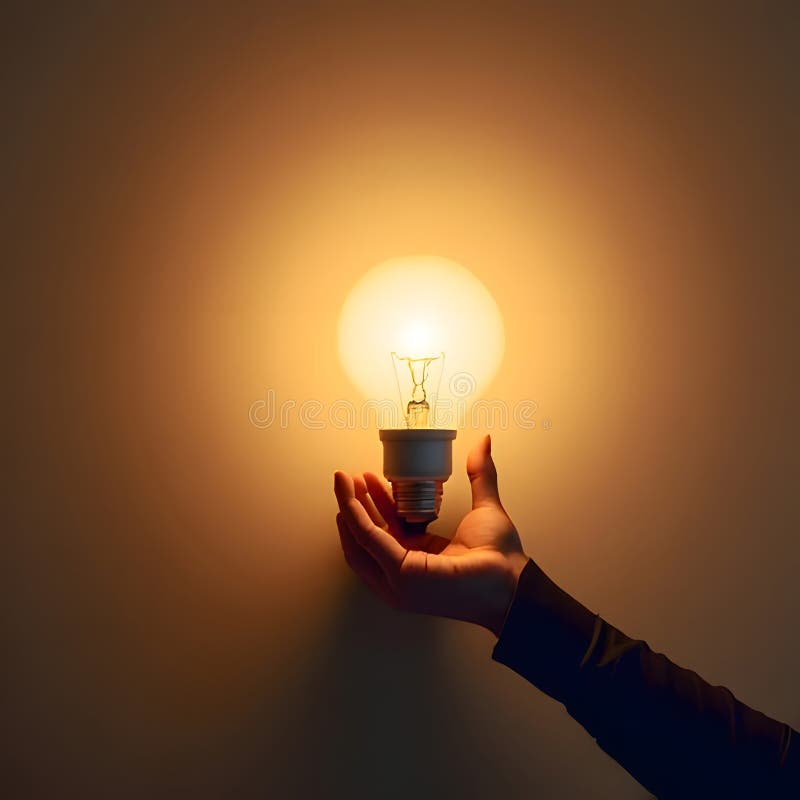 Hand Holding a Light Bulb with Light Showing Ideas Stock Illustration ...