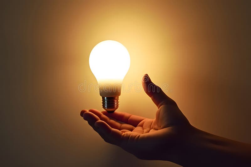 Hand Holding a Light Bulb with Light Showing Ideas Stock Illustration ...