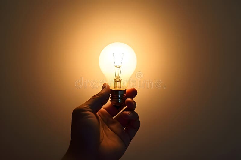 Hand Holding a Light Bulb with Light Showing Ideas Stock Illustration ...