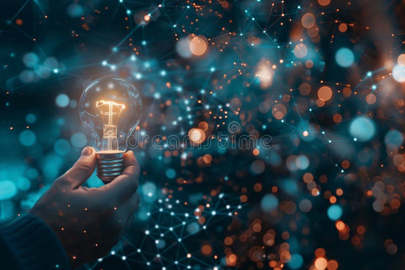 Hand Holding Light Bulb with Network Connections Stock Photo - Image of ...