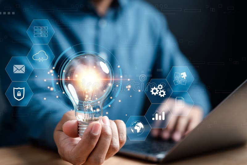 Hand Holding Light Bulb Planning Development Leadership and Customer ...