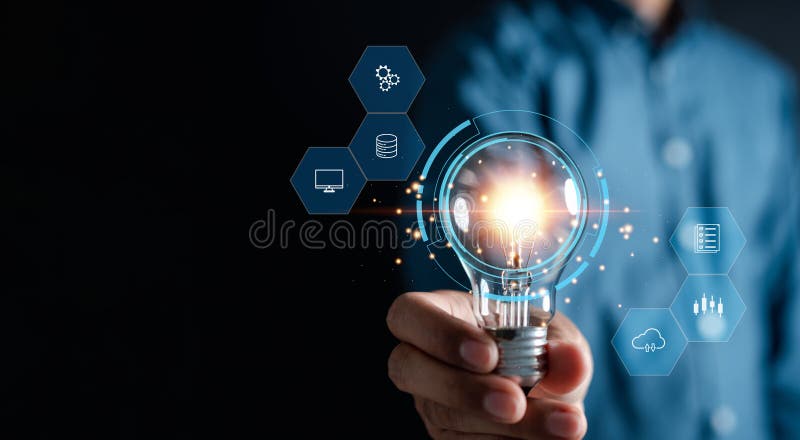 Hand Holding Light Bulb Planning Development Leadership and Customer ...