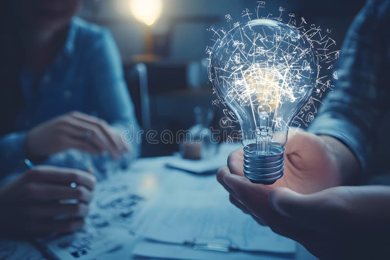 A Hand Holding a Light Bulb with Scribbled Drawings Inside Stock ...