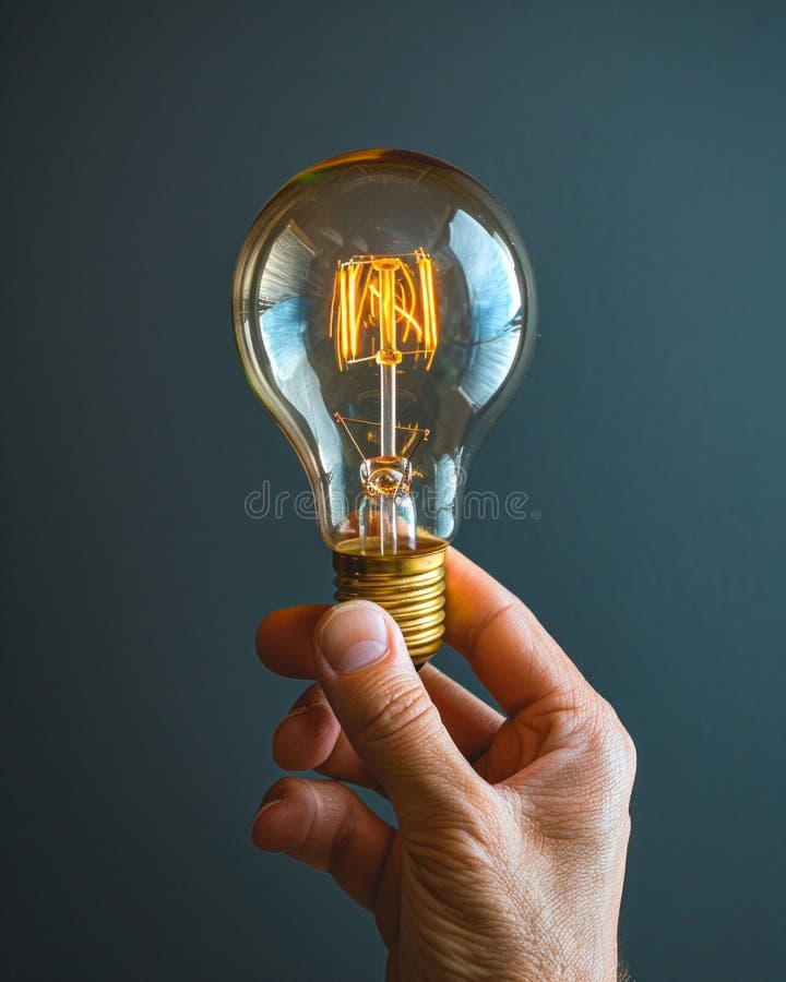 Hand Holding Lightbulb Against Blue Background. Generative Ai Stock ...