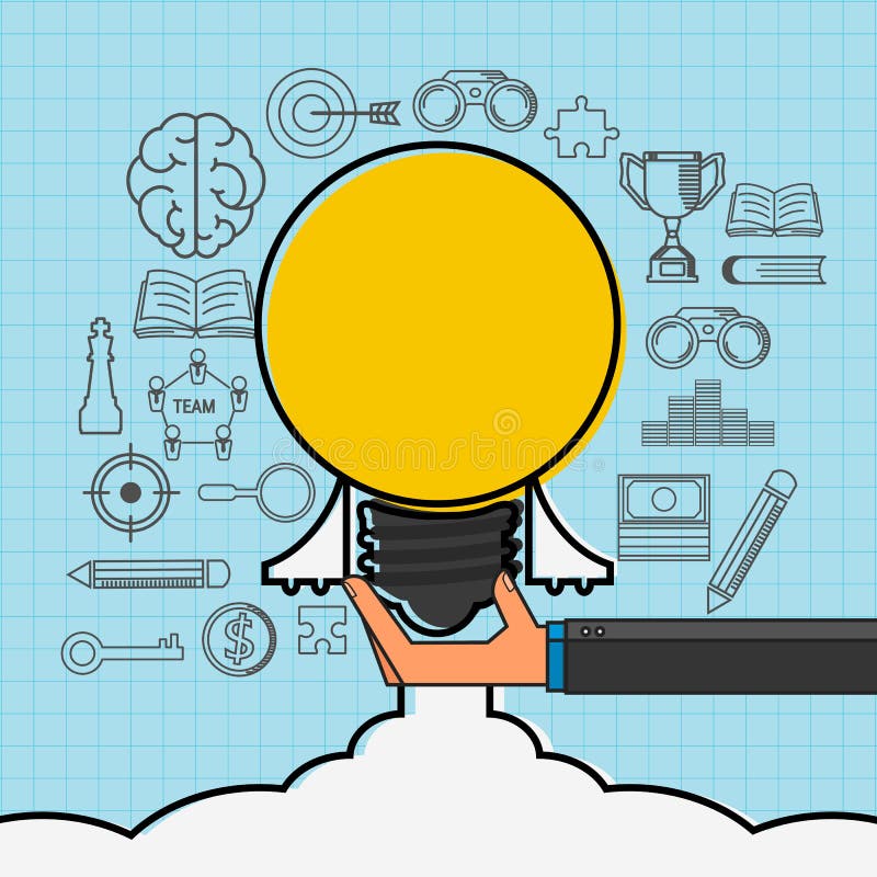 Hand Holding Lightbulb Ideas Concept with Icons Set. Project Startup ...