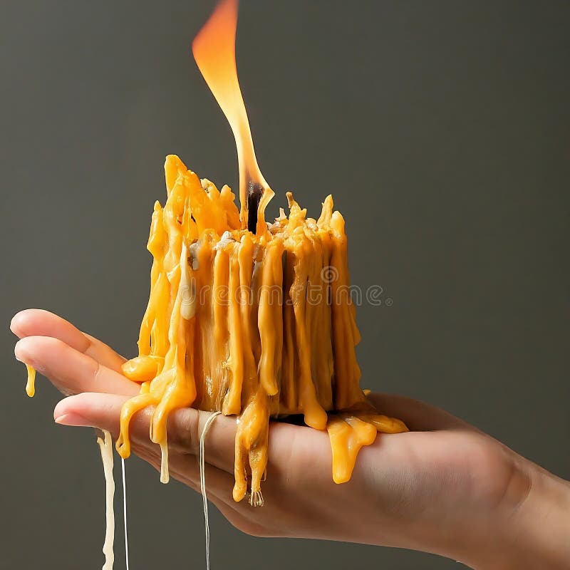 Hand Holding Lighting Candle with Wax Melting on Hand Stock ...