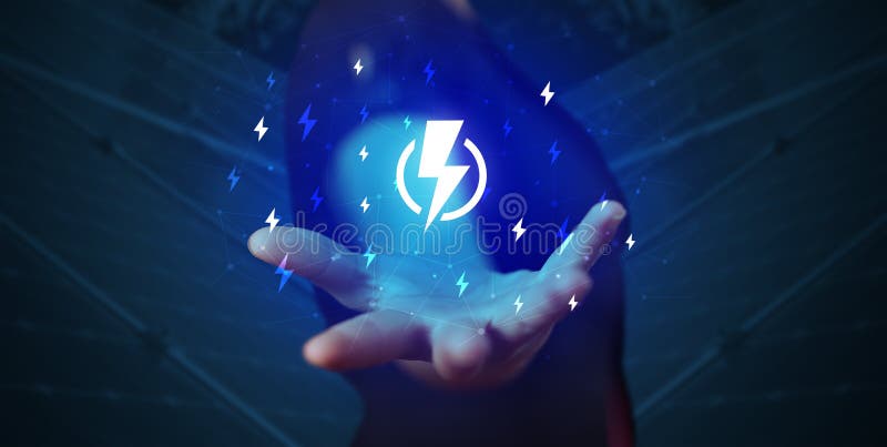 Hand Holding Lightning Bolt Stock Illustration - Illustration of ...