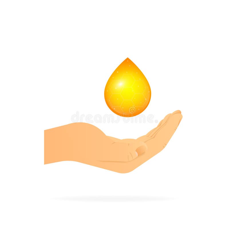 Hand Holding Liquid Drop. Realistic Hand. White Background. Vector ...