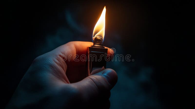 Hand Holding a Lit Lighter in the Dark, Symbolic and Mysterious Concept ...