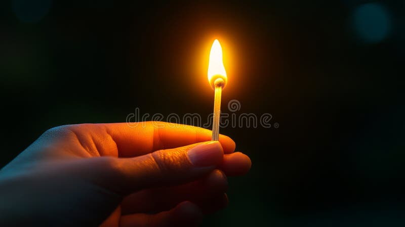 Hand Holding Lit Match in Dark Environment Stock Illustration ...