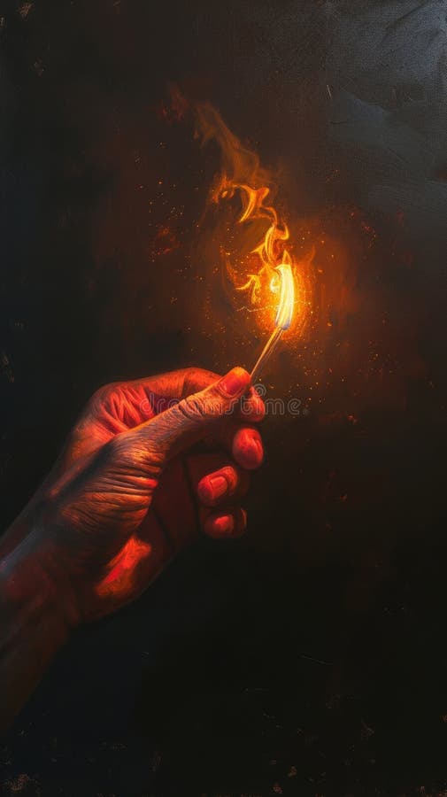Hand Holding a Lit Matchstick in the Dark Stock Photo - Image of dark ...