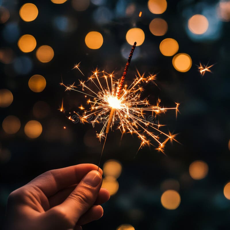 Hand Holding a Lit Sparkler with a Bokeh Background Stock Illustration ...