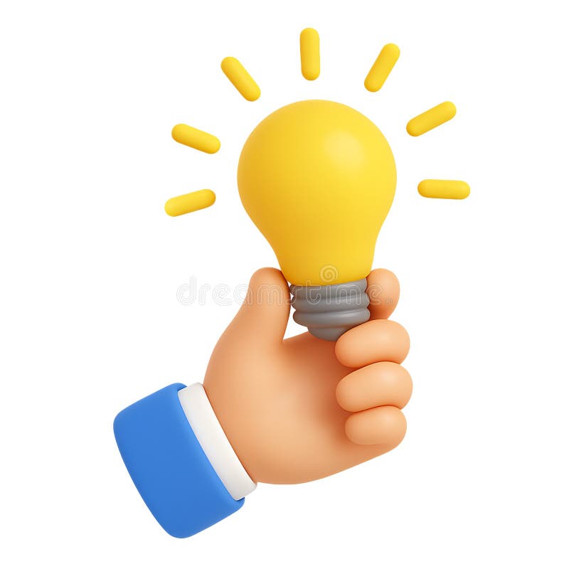 Hand Holding Lit Yellow Lightbulb 3D Render Stock Illustration ...