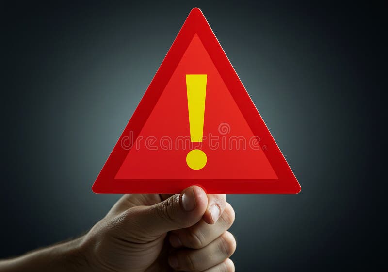 Hand Holding Red Warning Sign, Danger or Caution Symbol Stock ...