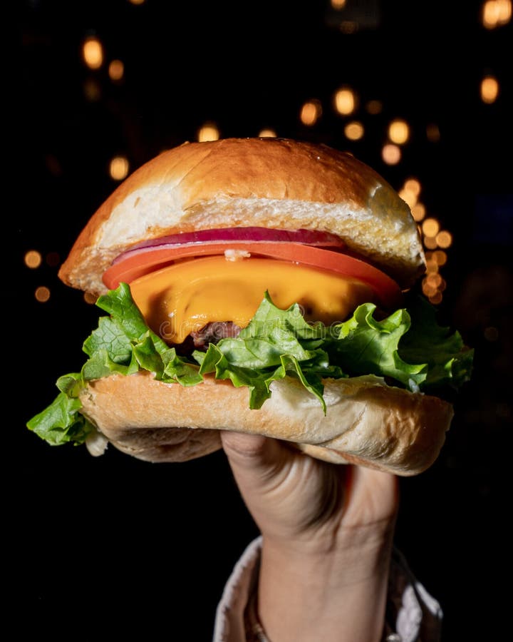 Hand Holding a Luxurious Beef Hamburger Stock Image - Image of tomatoes ...