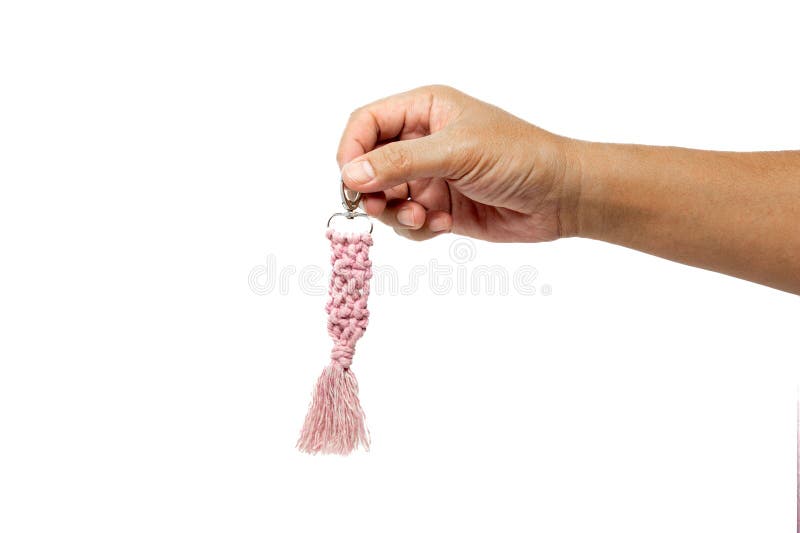 Hand is Holding Macrame Keychain on a White Background Stock Photo ...