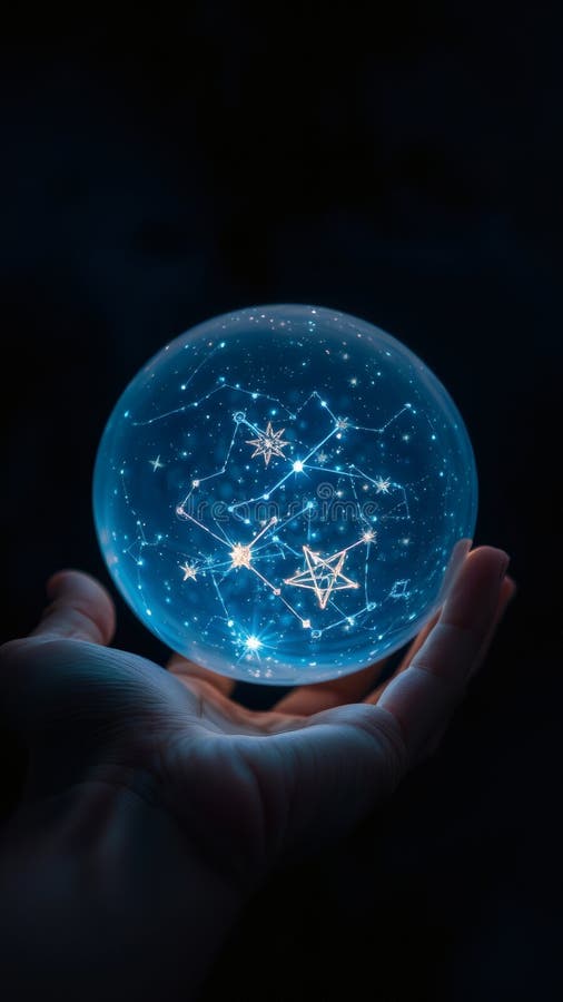 Hand Holding Magic Celestial Globe with Glowing Constellations in the ...
