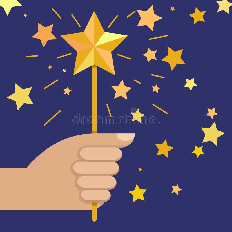 Hand Holding Magic Wand with Star, Vector Illustration Stock Vector ...